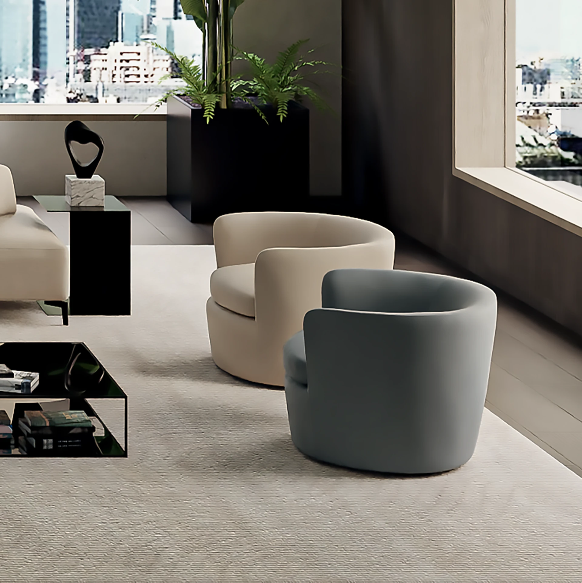 AMY Chateau d'Ax: Poltroncina tonda di design avvolgente e d'impatto